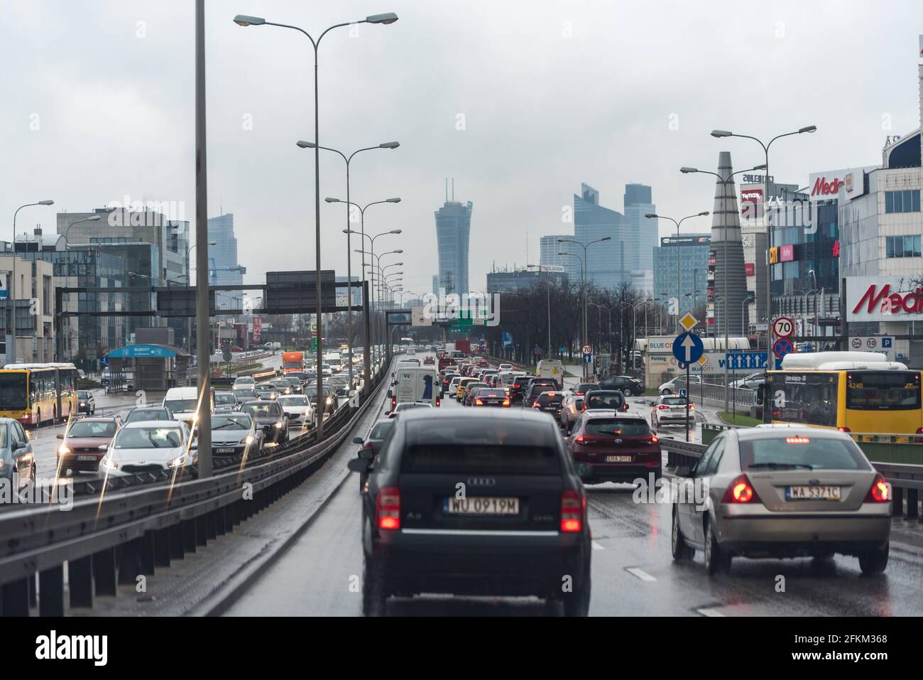 Warsaw, Poland - April 16, 2021: Cars in Warsaw, rainy day on the roads ...