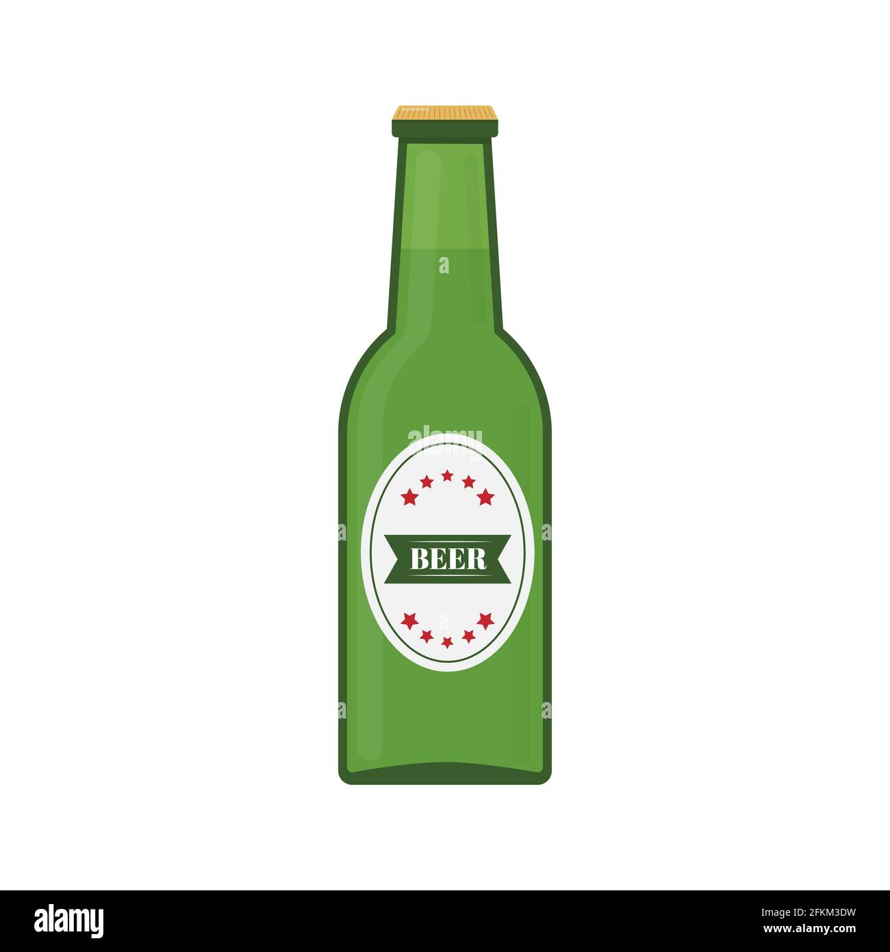 Green bottle of beer isolated on white. Flat vector icon. Easy to edit ...