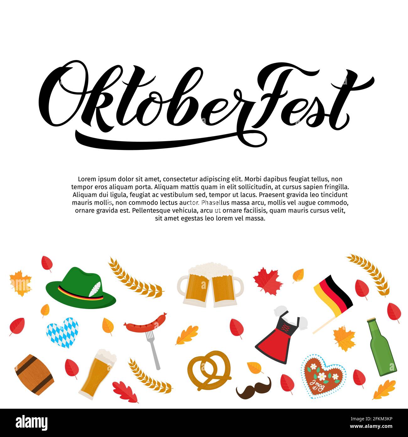 Oktoberfest calligraphy hand lettering with traditional symbols in flat ...