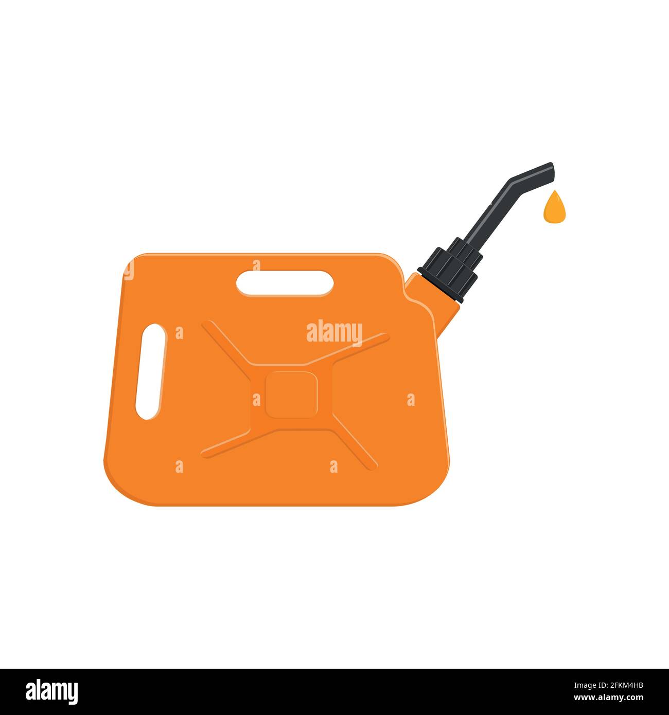 Gasoline can with spout and pouring petrol drop. Orange fuel jerrycan ...