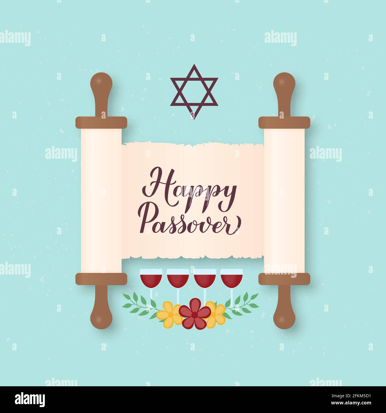 Happy Passover calligraphy hand lettering on old scroll paper. Jewish ...