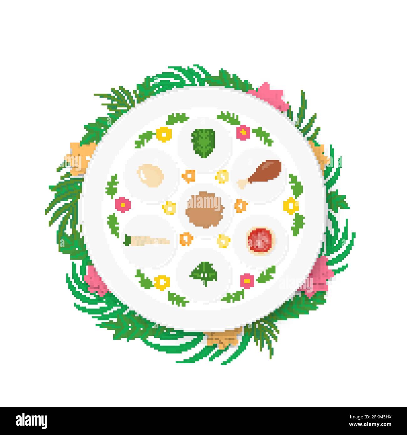 Passover ceder plate with traditional food with flowers and leaves ...
