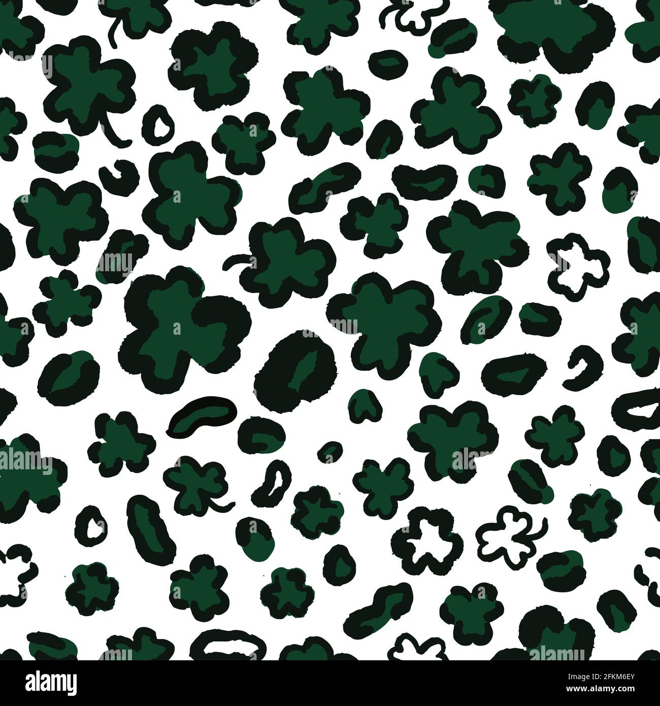 St. Patricks Day Leopard or jaguar seamless pattern made of shamrock or ...