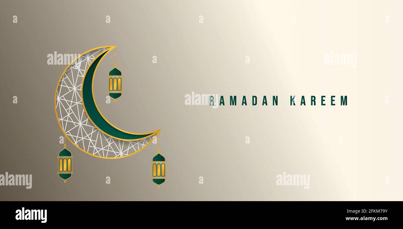Ramadan Kareem background design. half moon with lantern vector ...
