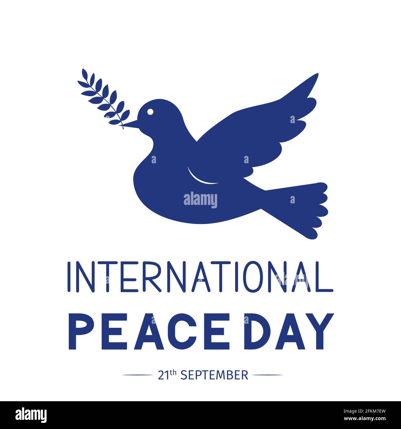 International Peace Day lettering with flying dove and olive branch ...