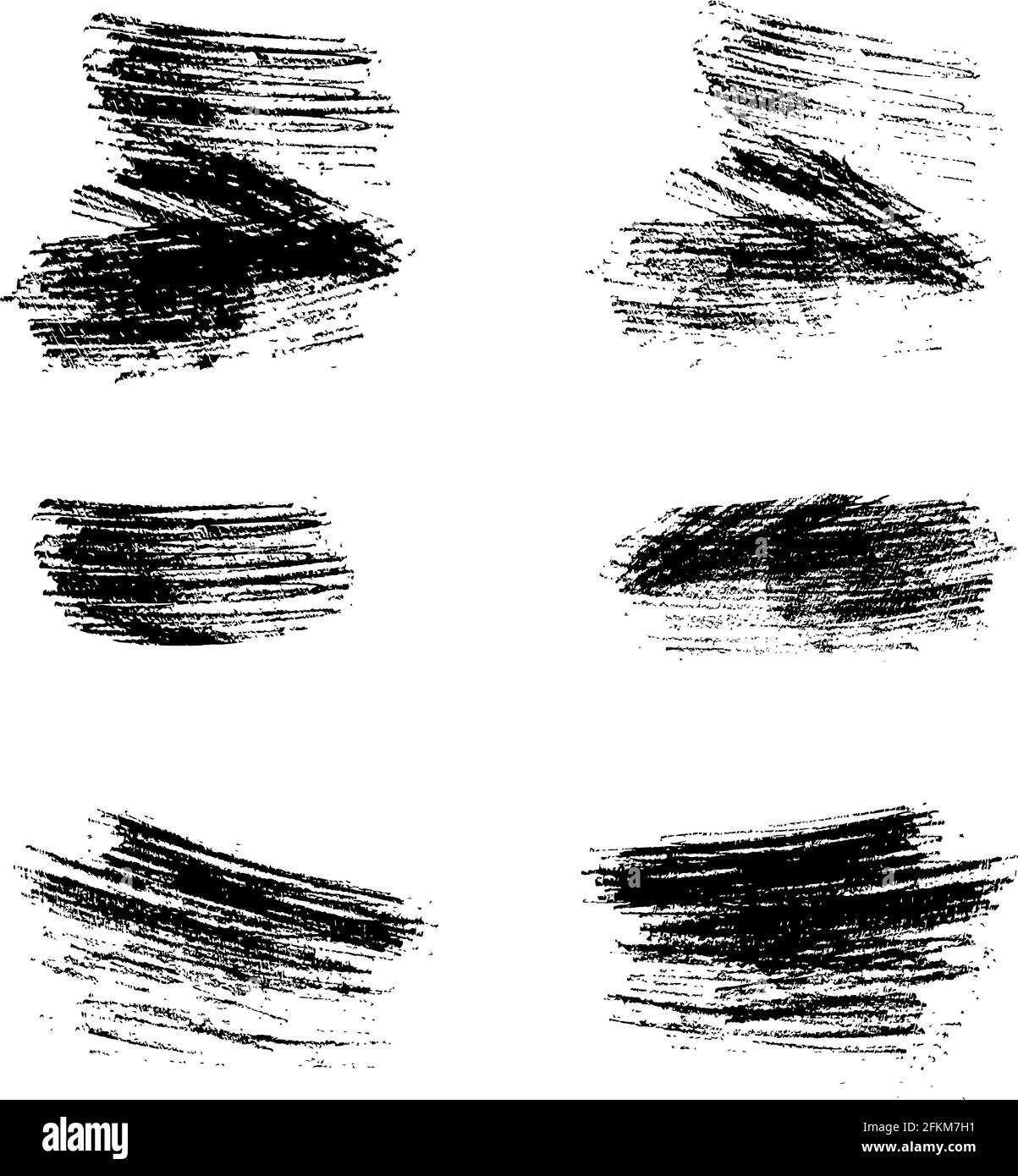 Set of 6 hand drawn pencil stroke scribbles. Grunge textured lines. Vector artistic brushes ...