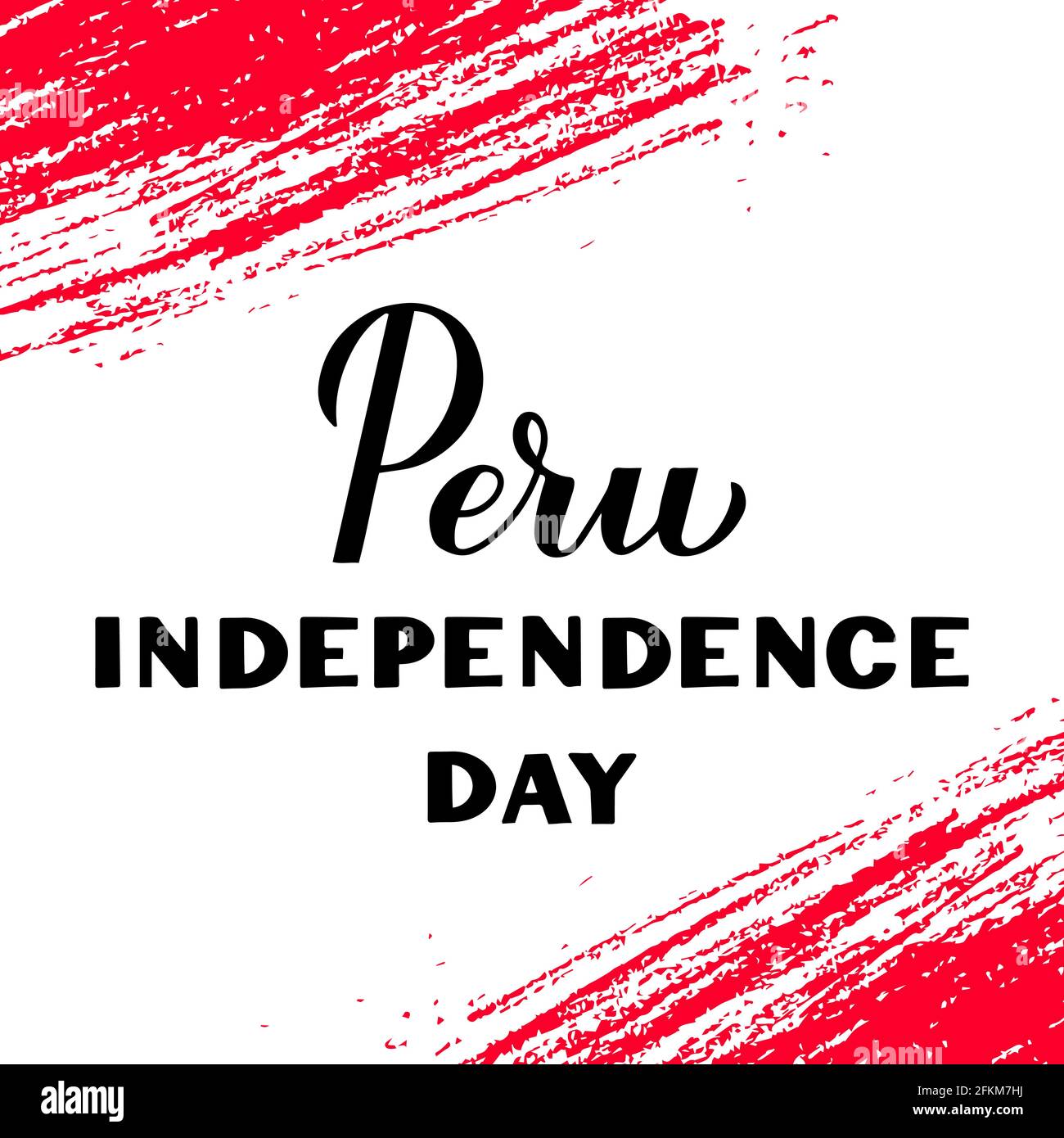 Peru Independence Day calligraphy hand lettering with red brush strokes ...