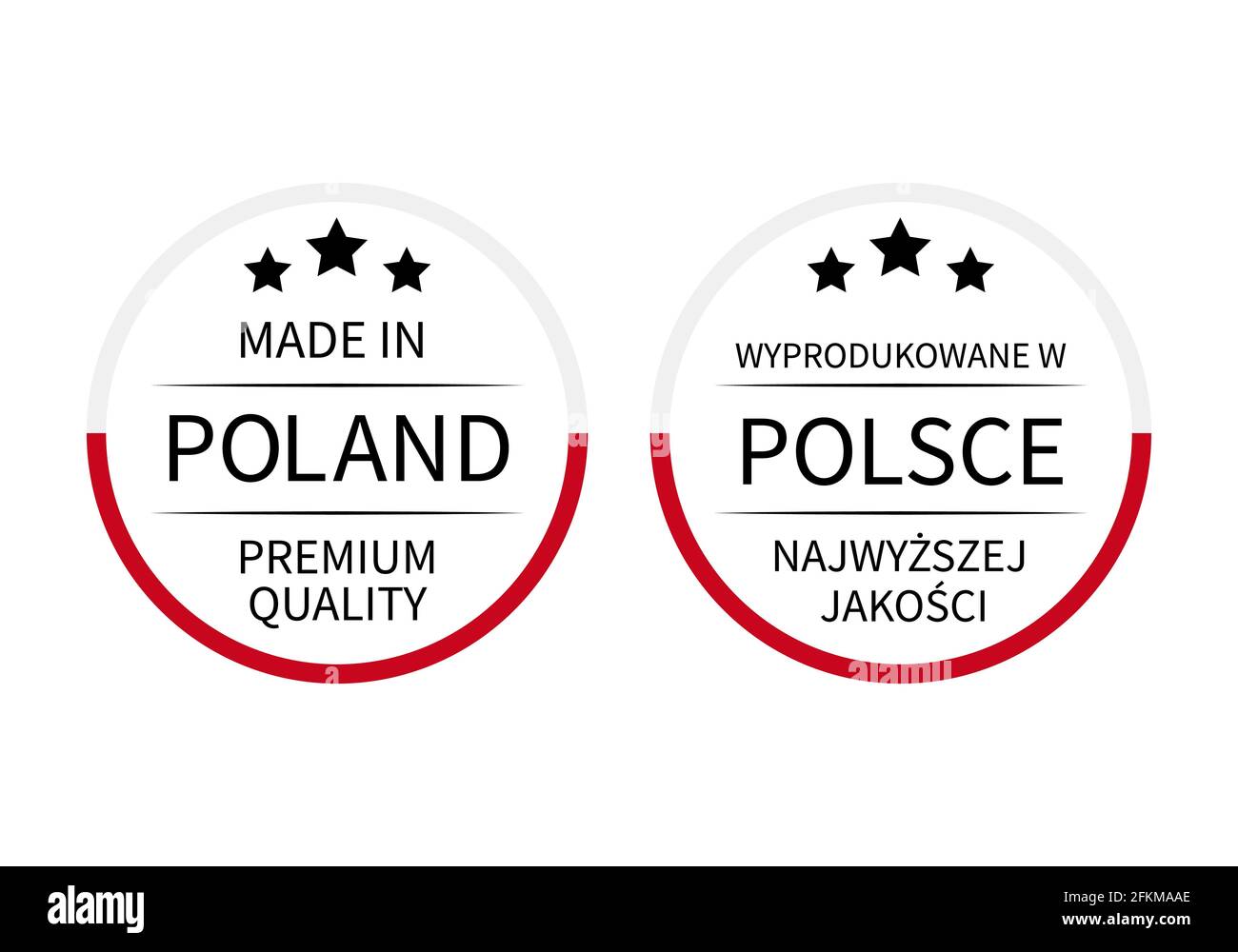 Made in Poland round labels in English and in Polish languages ...