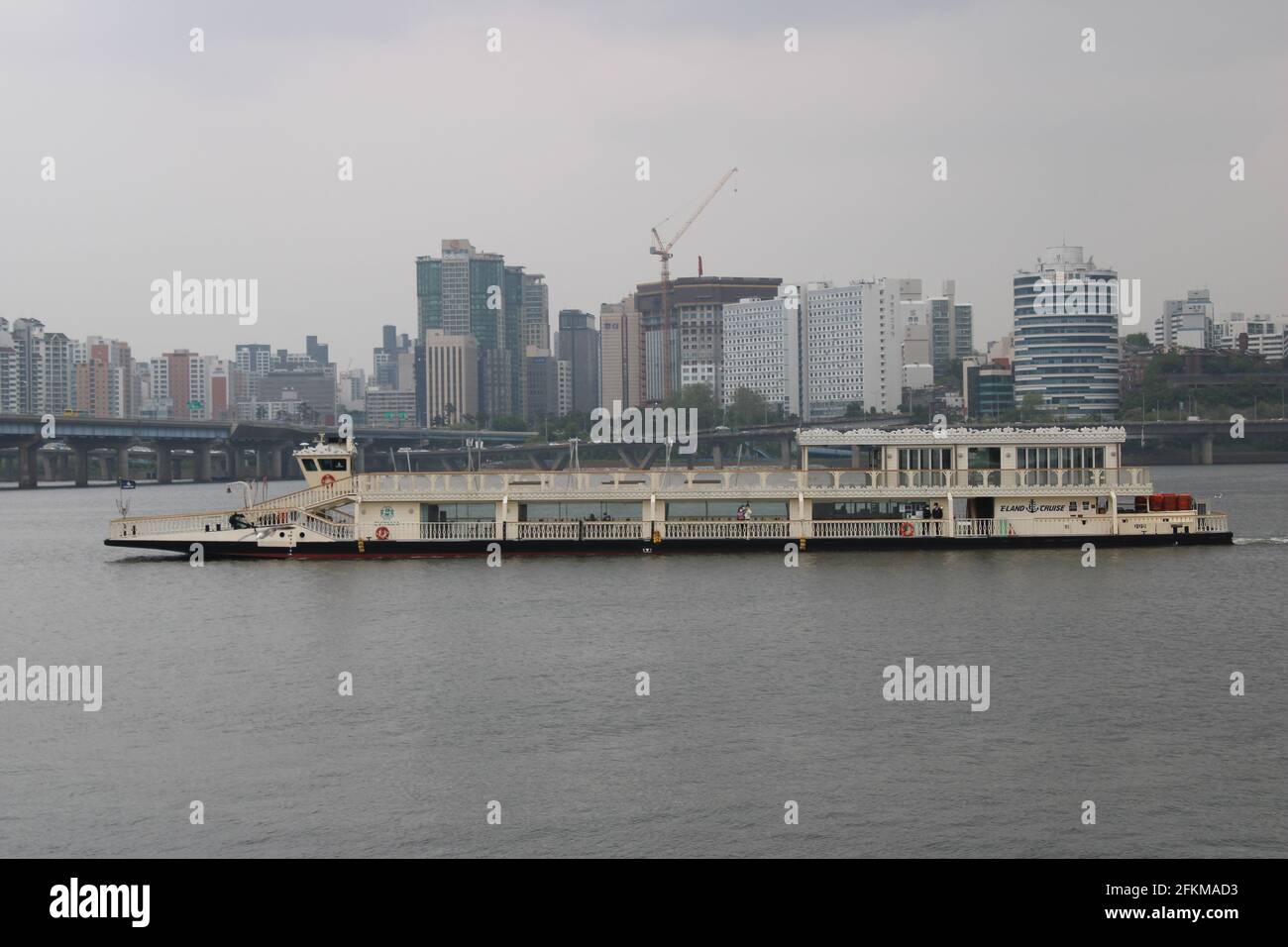 Vintage style river cruise boat sailing on the Han River Stock Photo ...