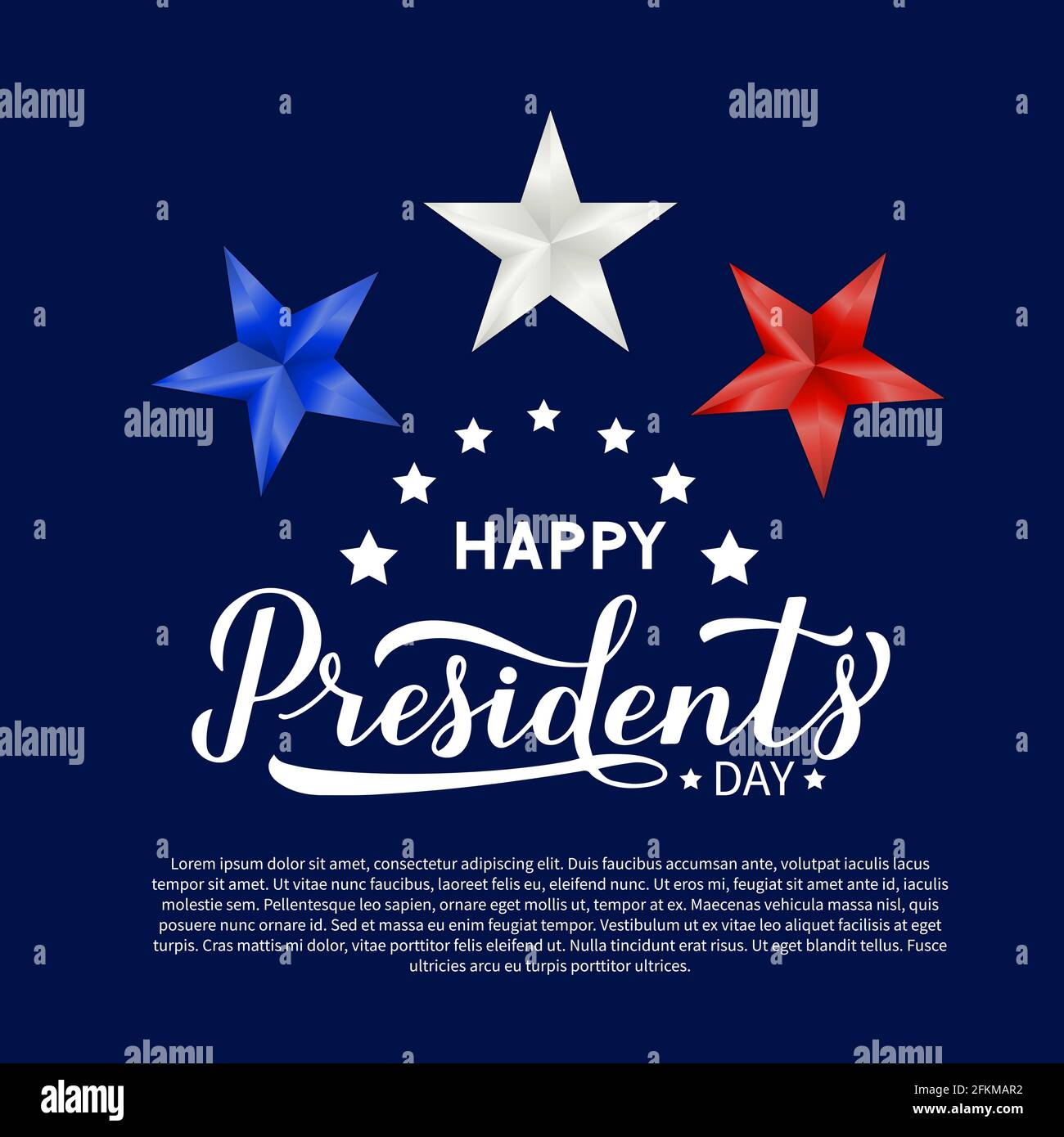 Happy Presidents Day calligraphy lettering with red, blue and white 3d ...