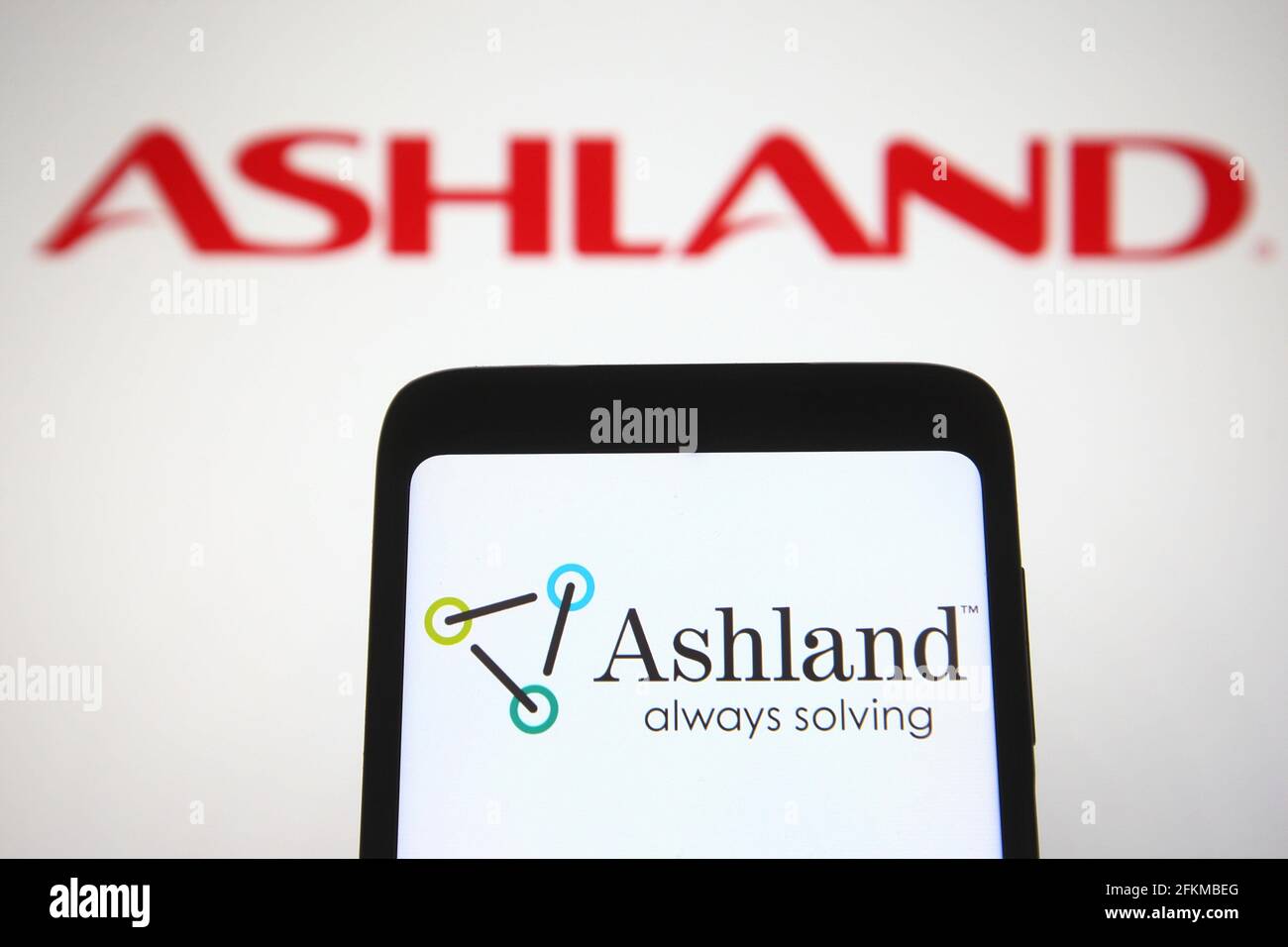 In this photo illustration an Ashland logo of Ashland Global Specialty ...