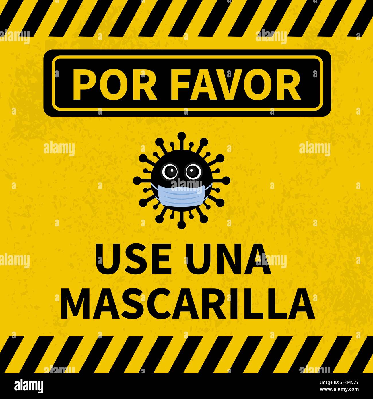 Please wear mask sign in Spanish with cute cartoon virus wearing ...