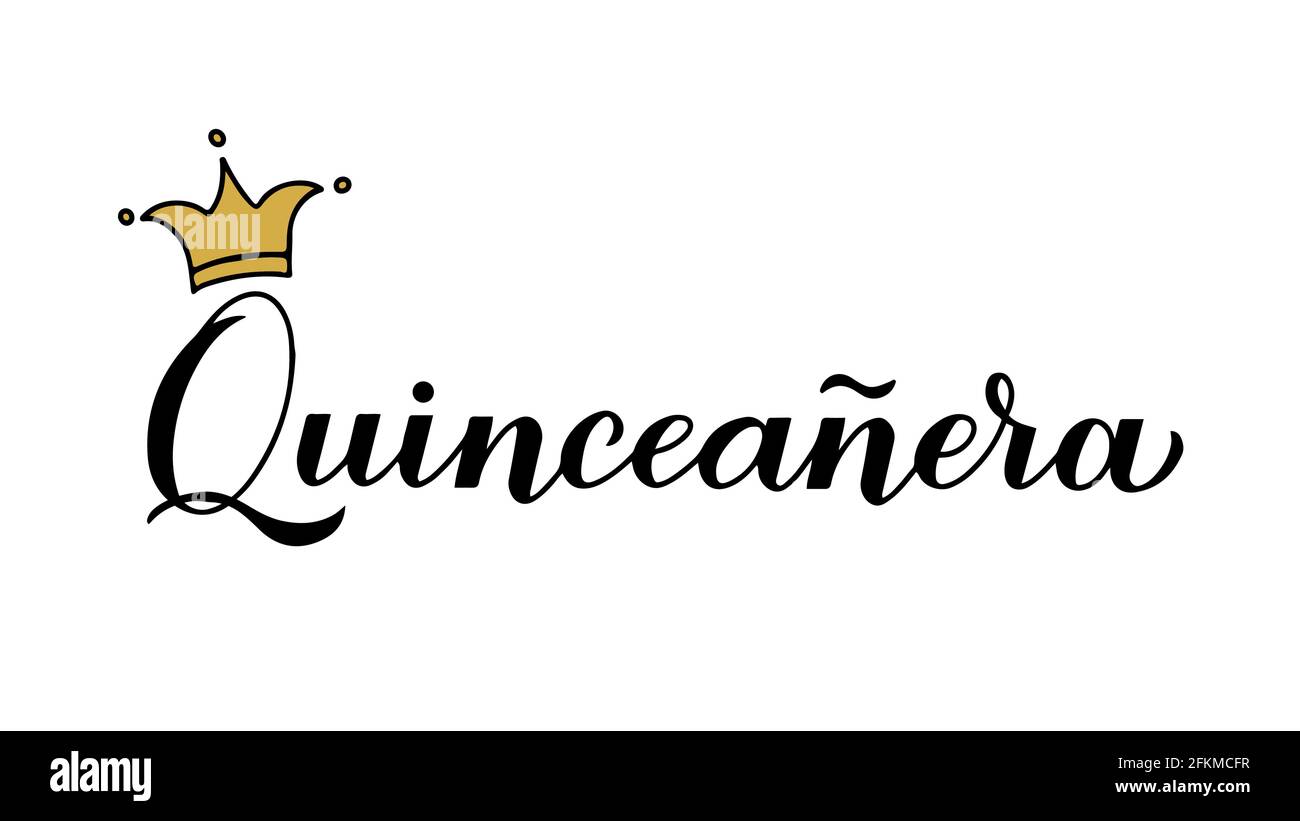 Quincea era calligraphy hand lettering with crown isolated on white ...