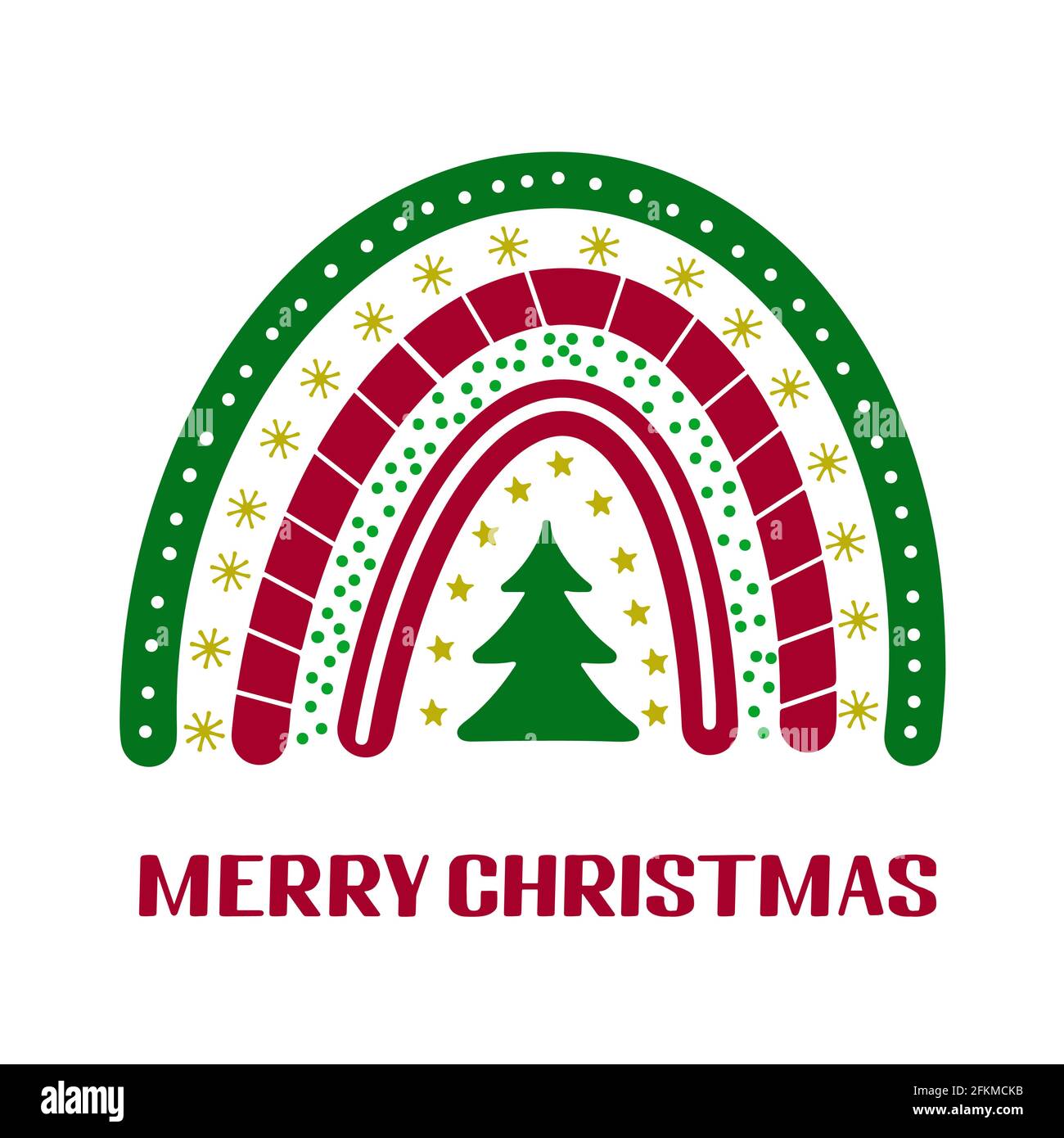 Christmas Boho Rainbow. Hand drawn winter holidays clipart. Vector ...