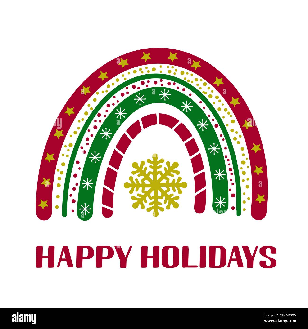 Christmas Boho Rainbow. Hand drawn winter holidays clipart. Happy ...