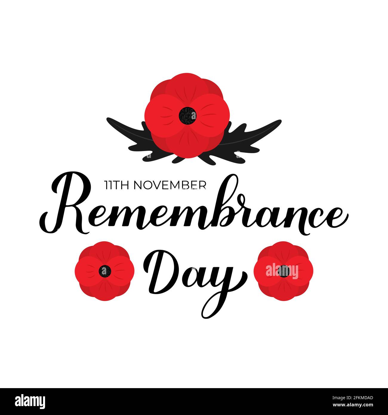 Remembrance Day calligraphy hand lettering with Red poppy flower ...