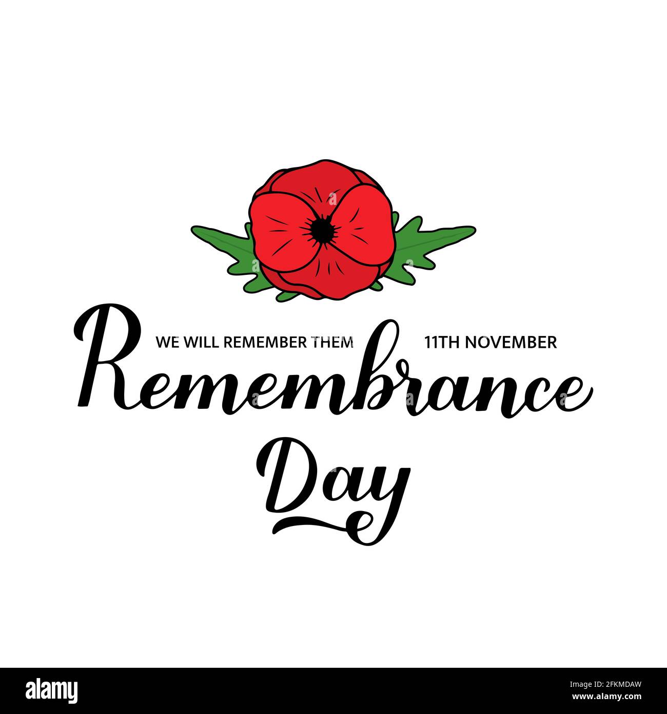 Remembrance Day calligraphy hand lettering with Red poppy flower ...