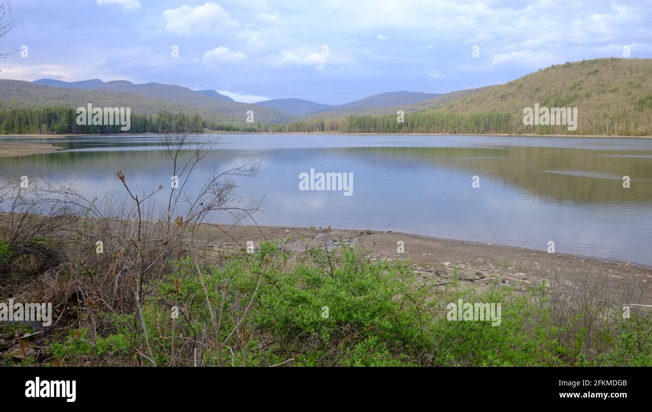 Half empty drinking water reservoir, Cooper Lake, Lake Hill, NY, USA ...