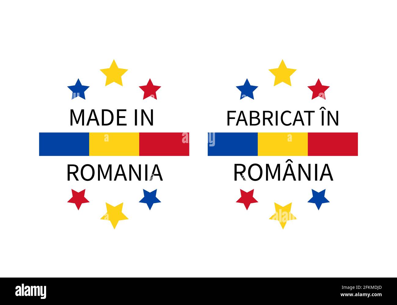 Made in Romania labels in English and in Romanian languages . Quality ...