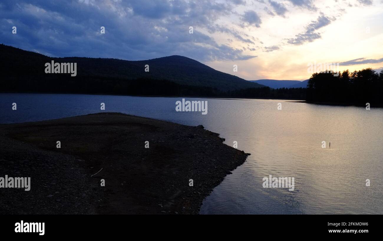 Half empty drinking water reservoir, Cooper Lake, Lake Hill, NY, USA ...