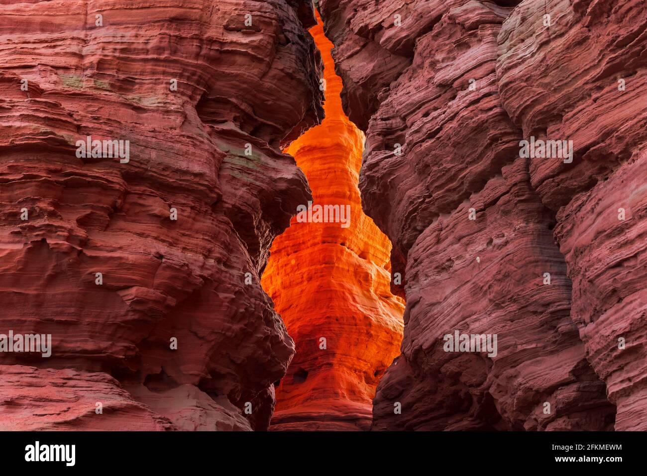Rock formation of sandstone at light incidence, rock glow, old castle ...