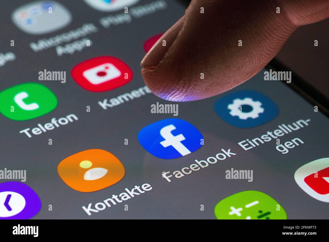 Facebook, contacts, phone, settings, logo, app icon, display on a ...