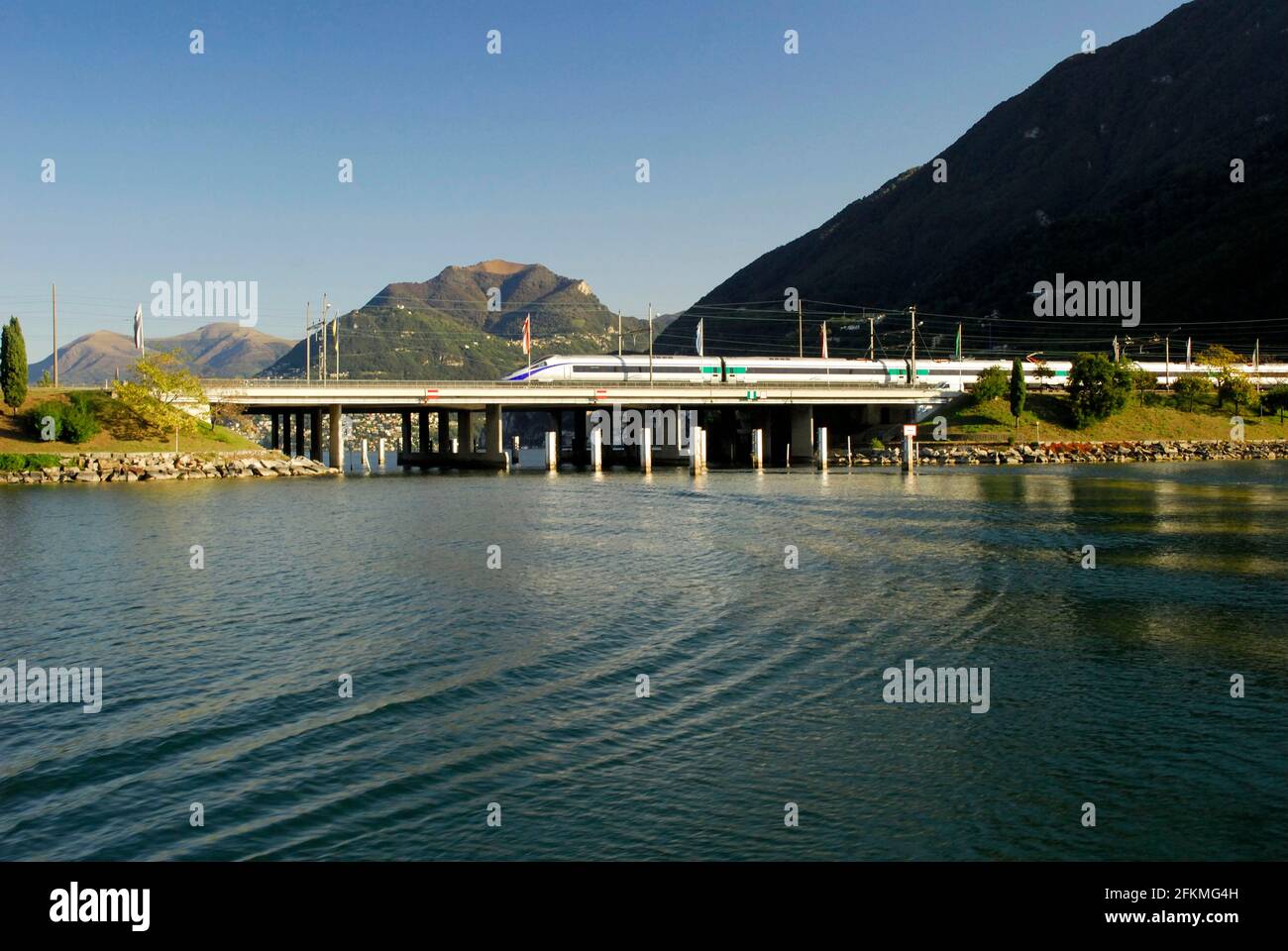 Dam of Melide, Lago di Lugano, Lake Lugano, Ticino, Switzerland Stock ...