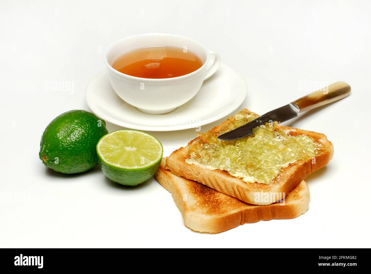 Lime marmalade on toast, cup of black tea, lime marmalade, toast ...