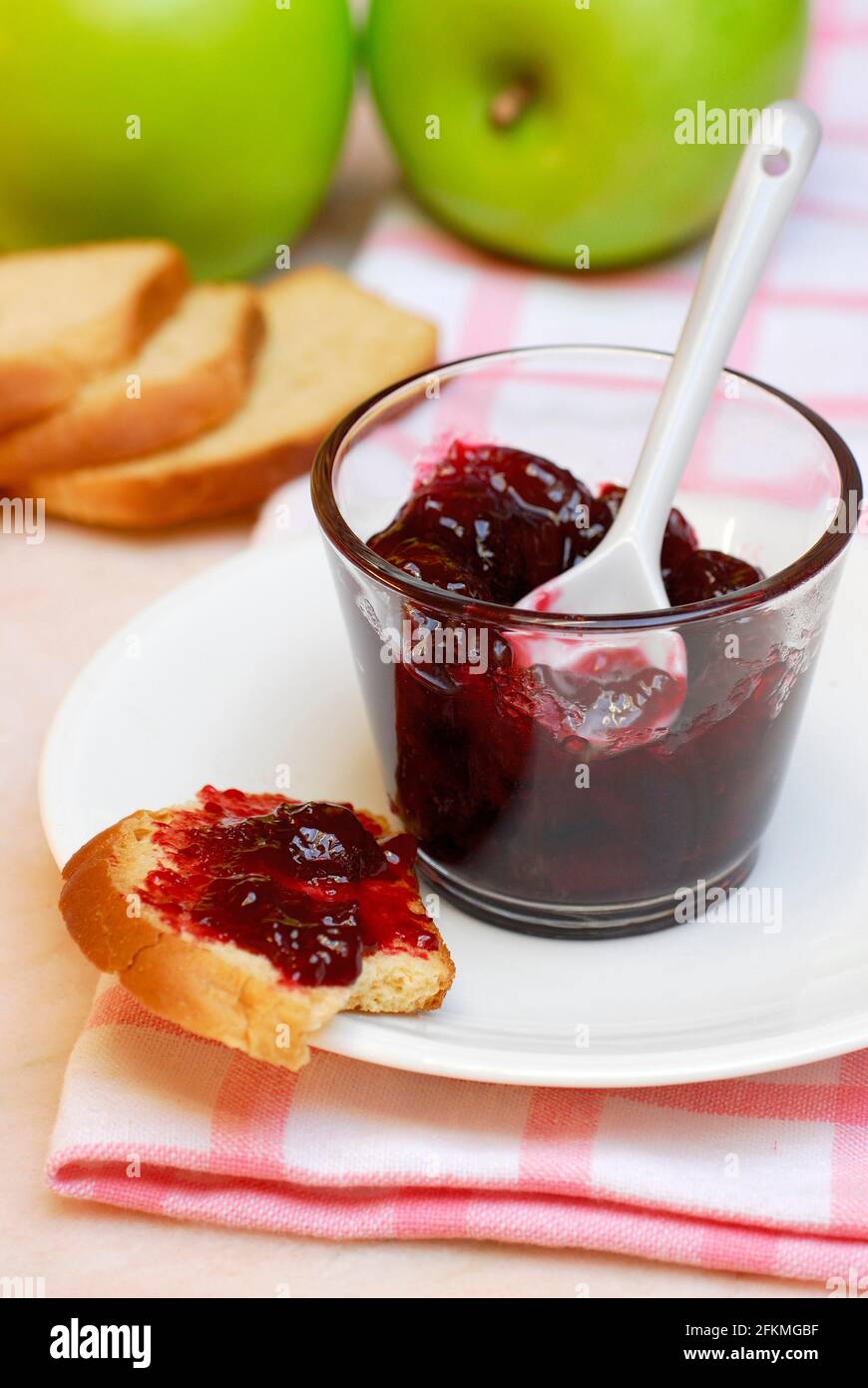 Breakfast, rusk with jam, sour cherry jam, jam, breakfast Stock Photo ...