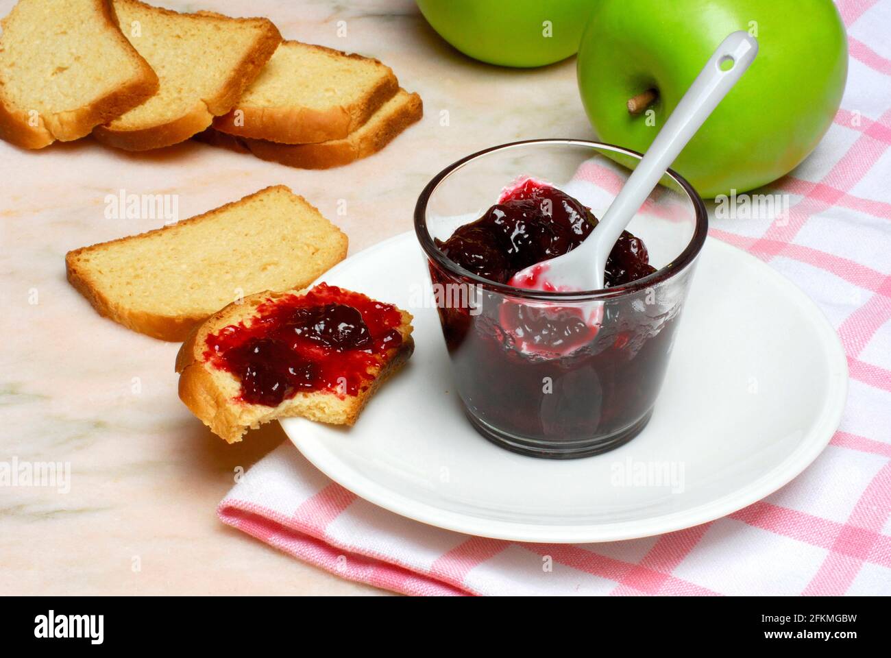 Breakfast, rusk with jam, sour cherry jam, jam, breakfast Stock Photo ...