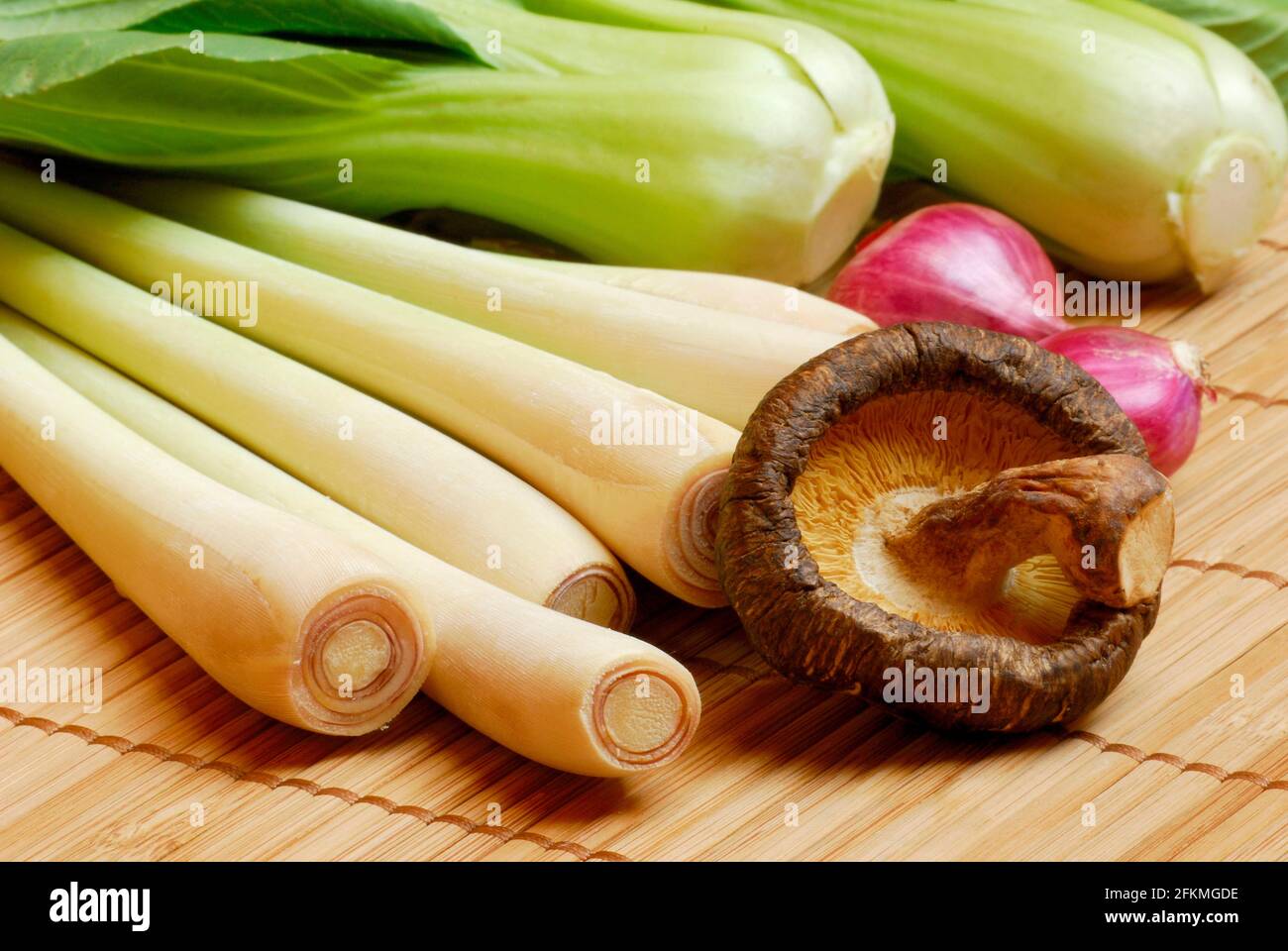 Asian cuisine, pak choi, lemongrass, red onion and shitake mushroom ...
