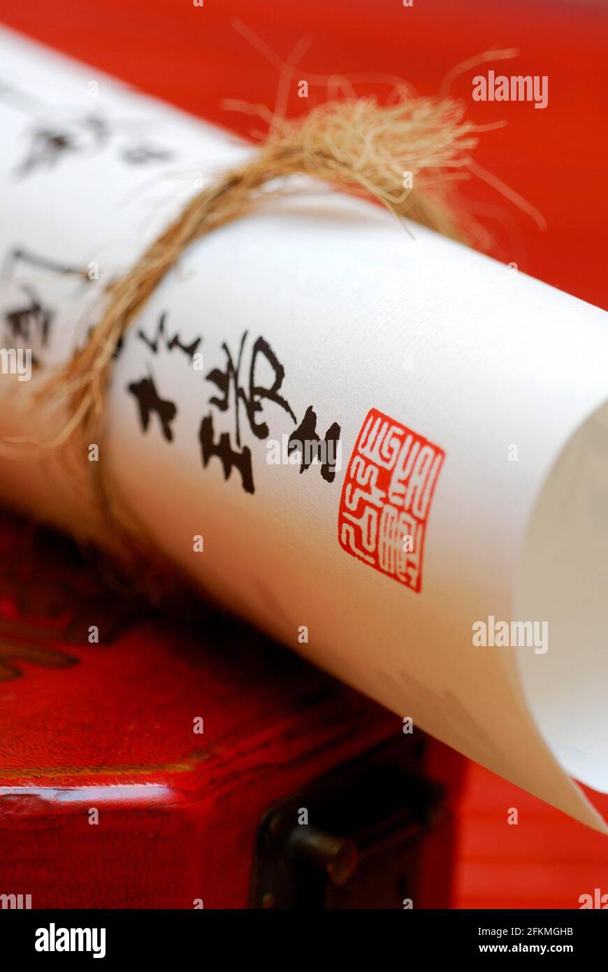 Calligraphy, paper roll and Japanese characters Stock Photo - Alamy