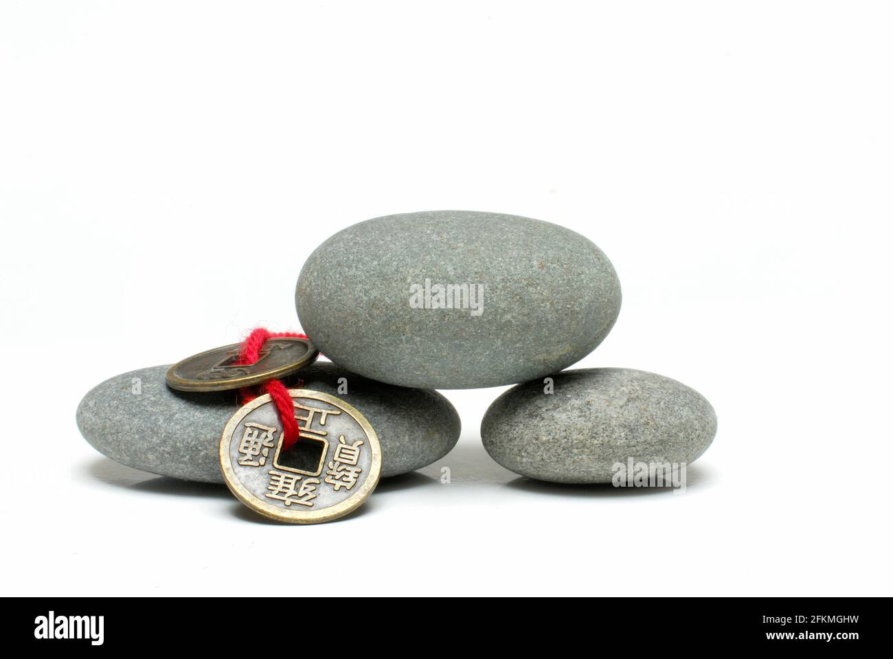 Stacked stones and Chinese lucky coins, coins, lucky coins, lucky coin ...