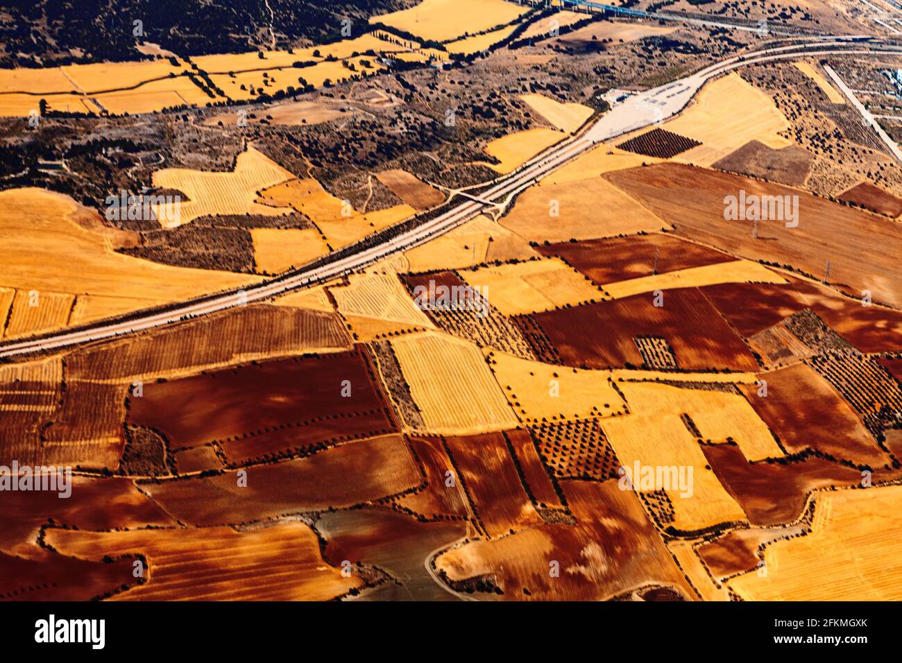 Aerial view of southern terrain . Dry climate image . Flight over the ...