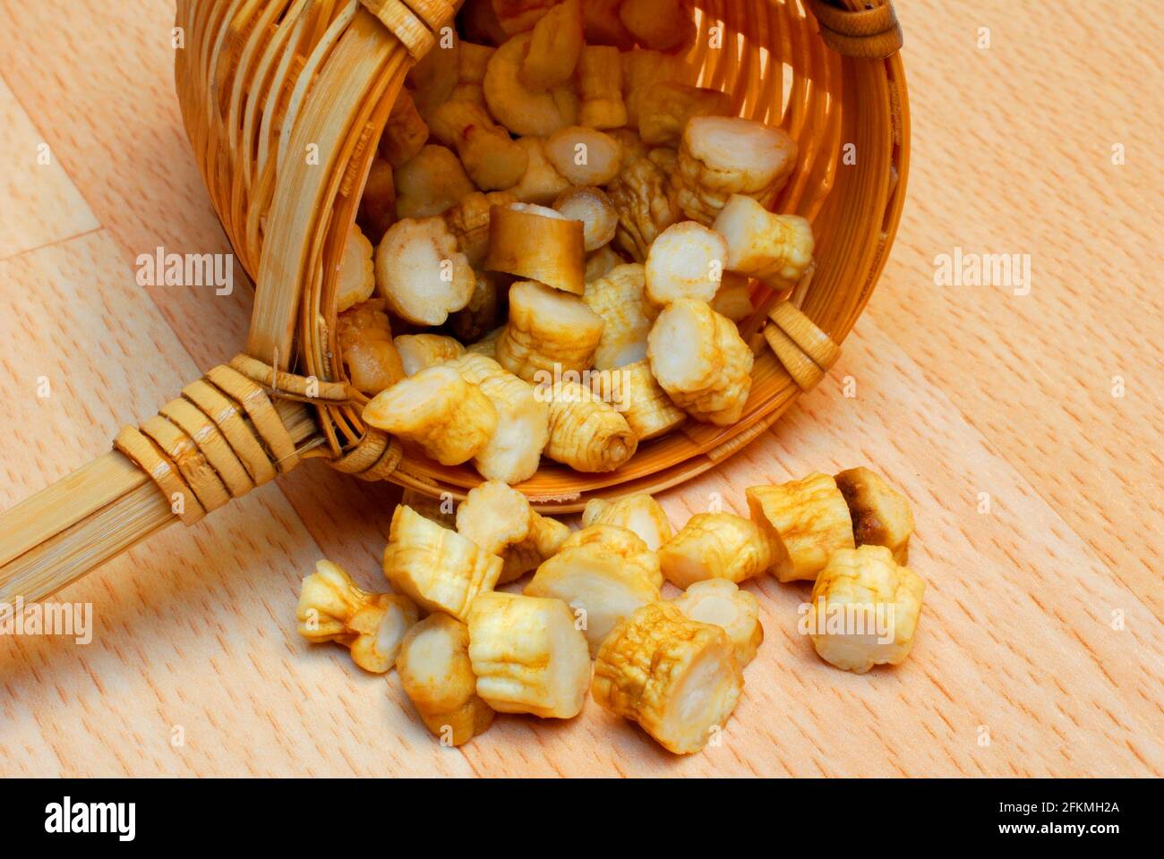 Bamboo sieve, cut Ginsengroots (Panax ginseng) , seng, panacea Stock ...