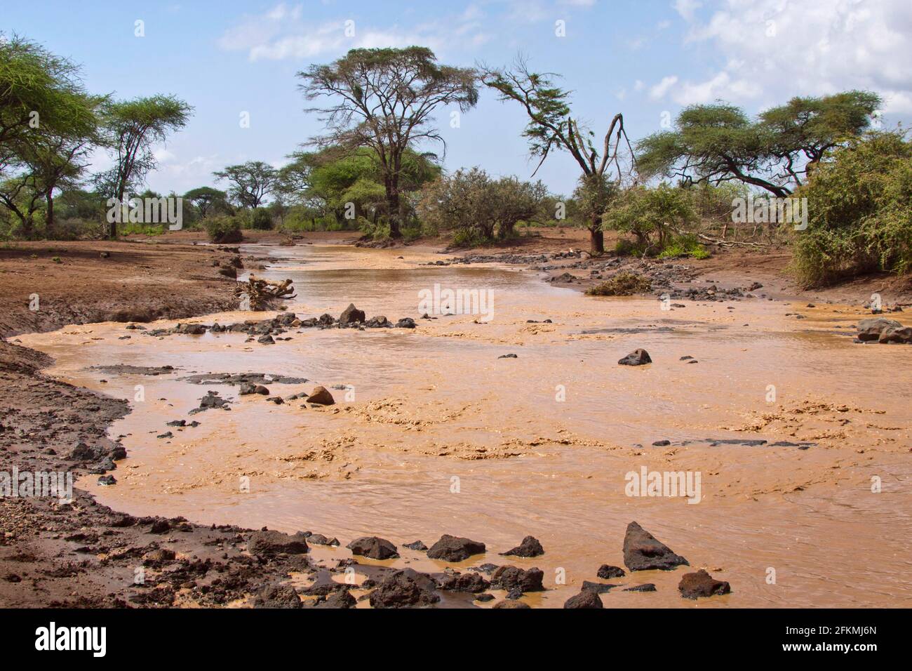 River after rains, Tsavo area, Voi, Kenya Stock Photo - Alamy