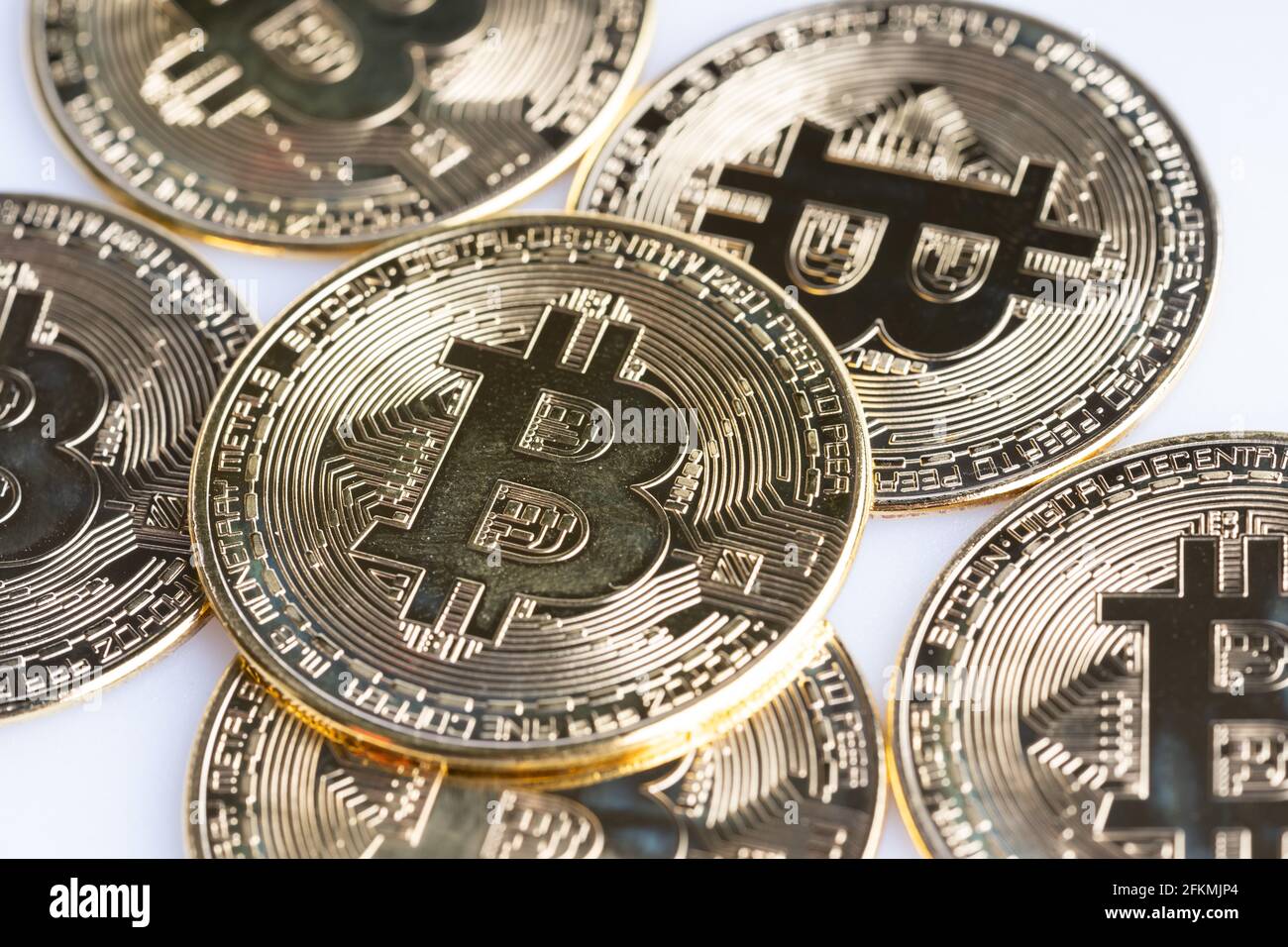 Cryptocurrency investment Concept. Bitcoin replica on white background ...