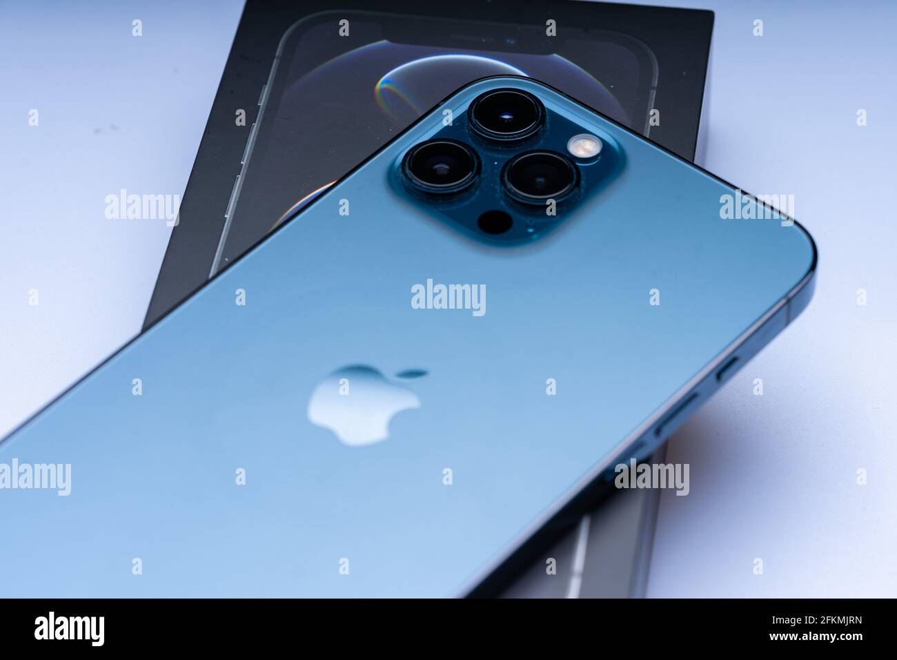 The new iphone 12 pro max, pacific blue colour Stock Photo - Alamy