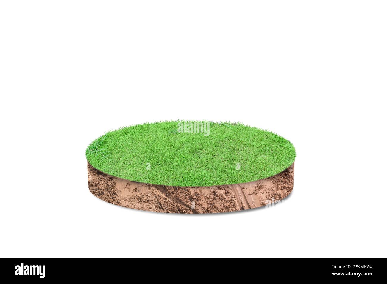 Cross section of round soil ground with grass isolated on white ...
