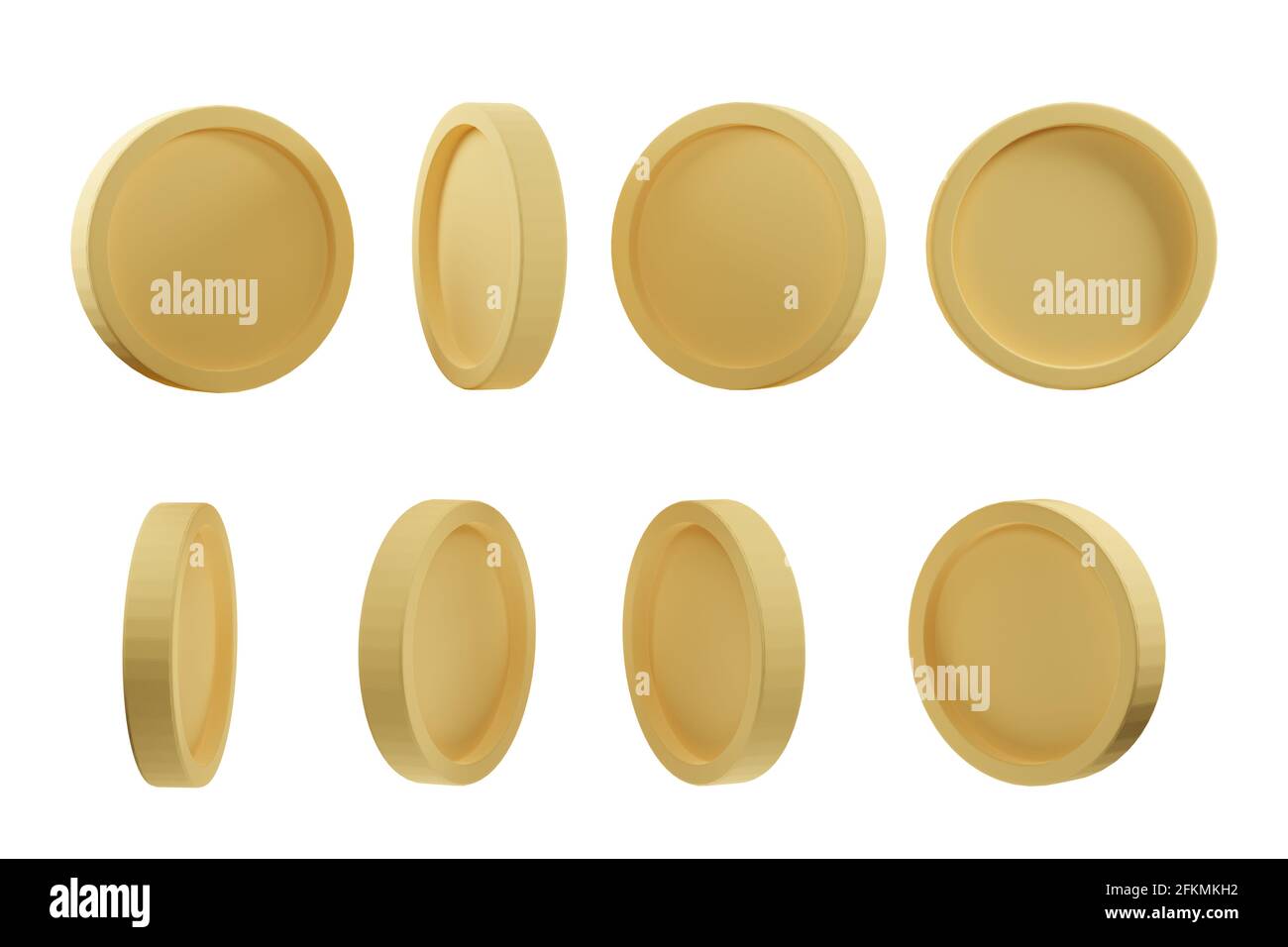 Set of golden coin in different shape isolated on white background. 3d ...