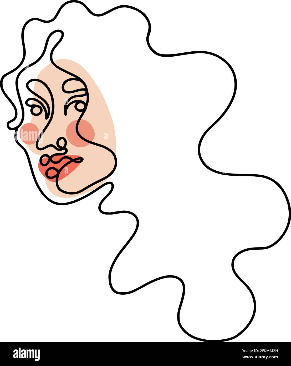 Modern stylish abstract linear portrait of a woman with long hair ...