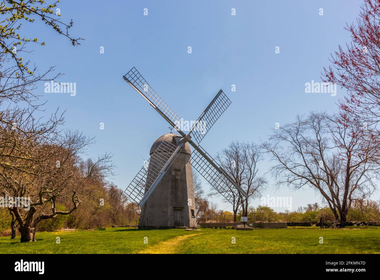 Shingled smock windmill at the Prescott Farm historic site in ...