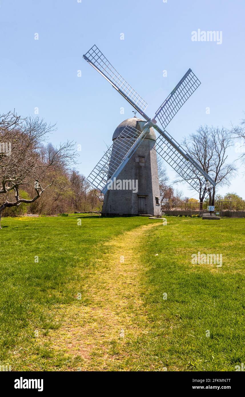 Shingled smock windmill at the Prescott Farm historic site in ...