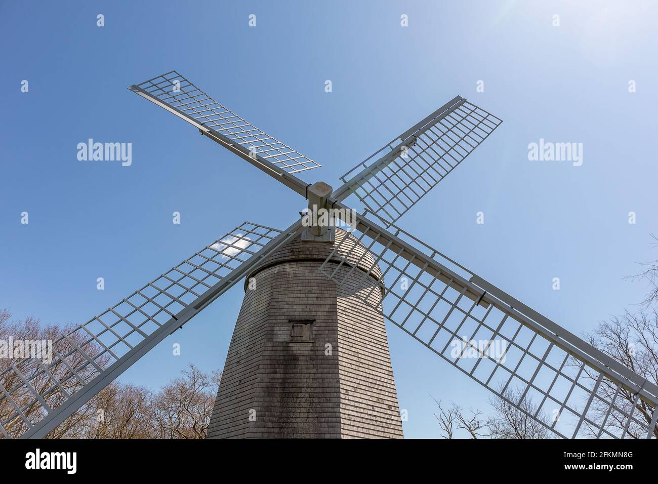 Shingled smock windmill at the Prescott Farm historic site in ...