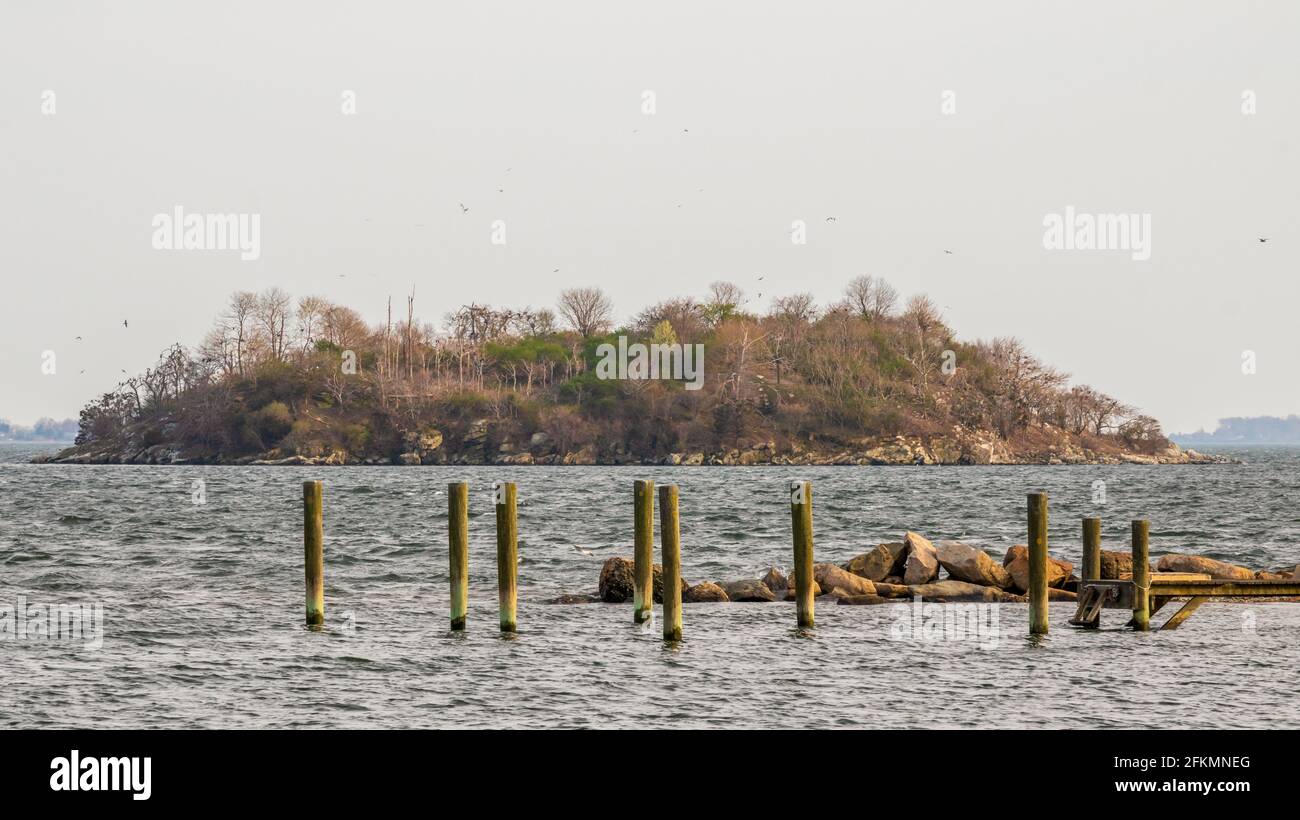 The view of Sakonnet River and a small island in Tiverton, Rhode Island ...