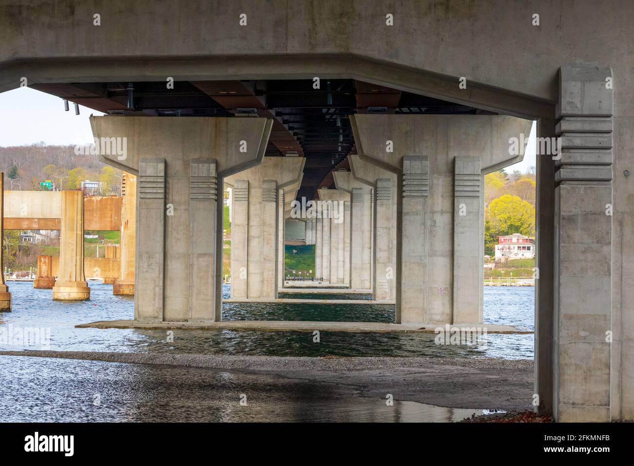 Old and new bridges through Sakonnet River in Tiverton, Rhode Island ...