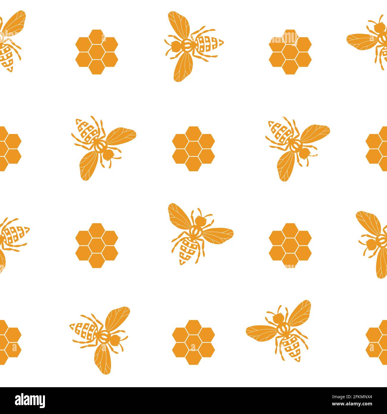 Seamless pattern with bees and honeycombs on white background. Small ...