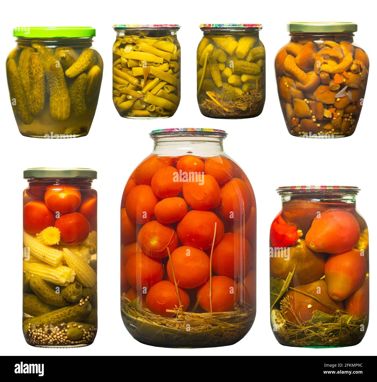 set pickled vegetables in a jar on white isolated background Stock ...