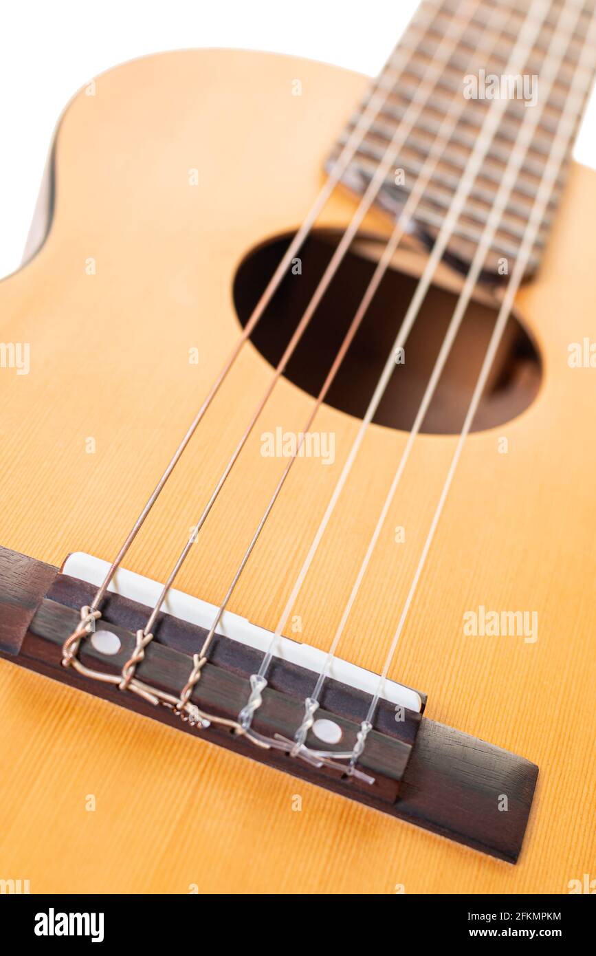 wooden guitar six-string closeup on white background Stock Photo - Alamy