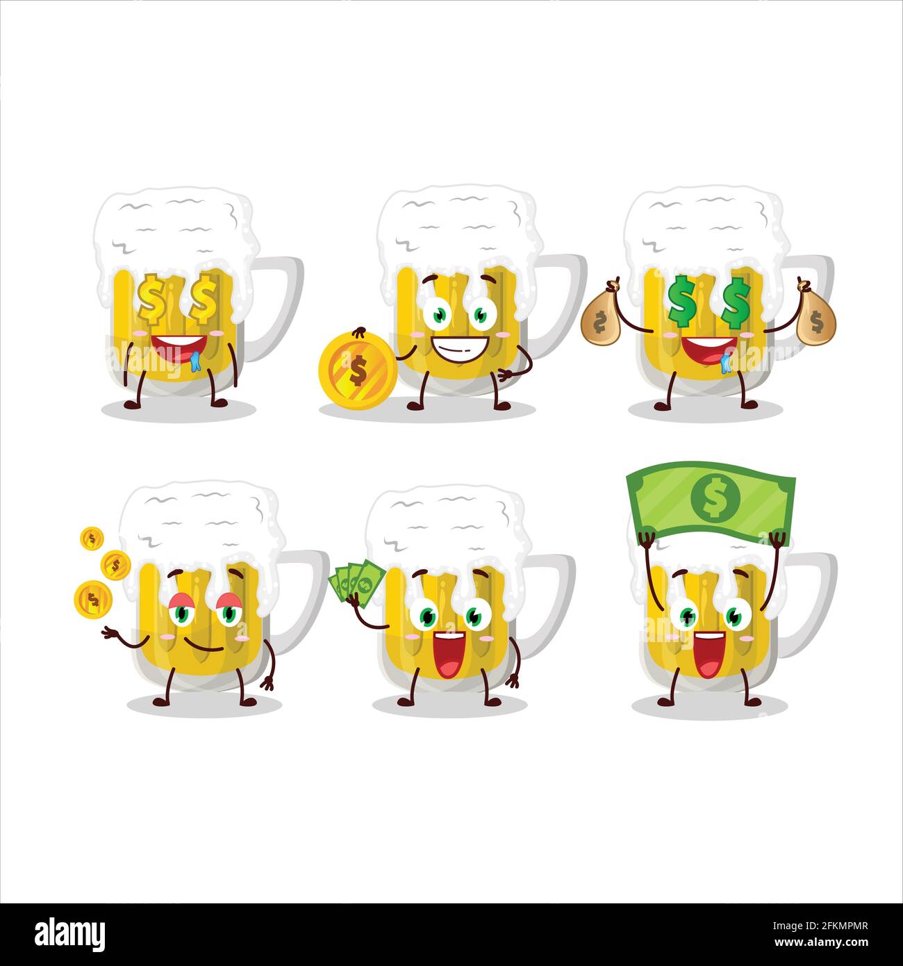 Beer cartoon character with cute emoticon bring money. Vector ...